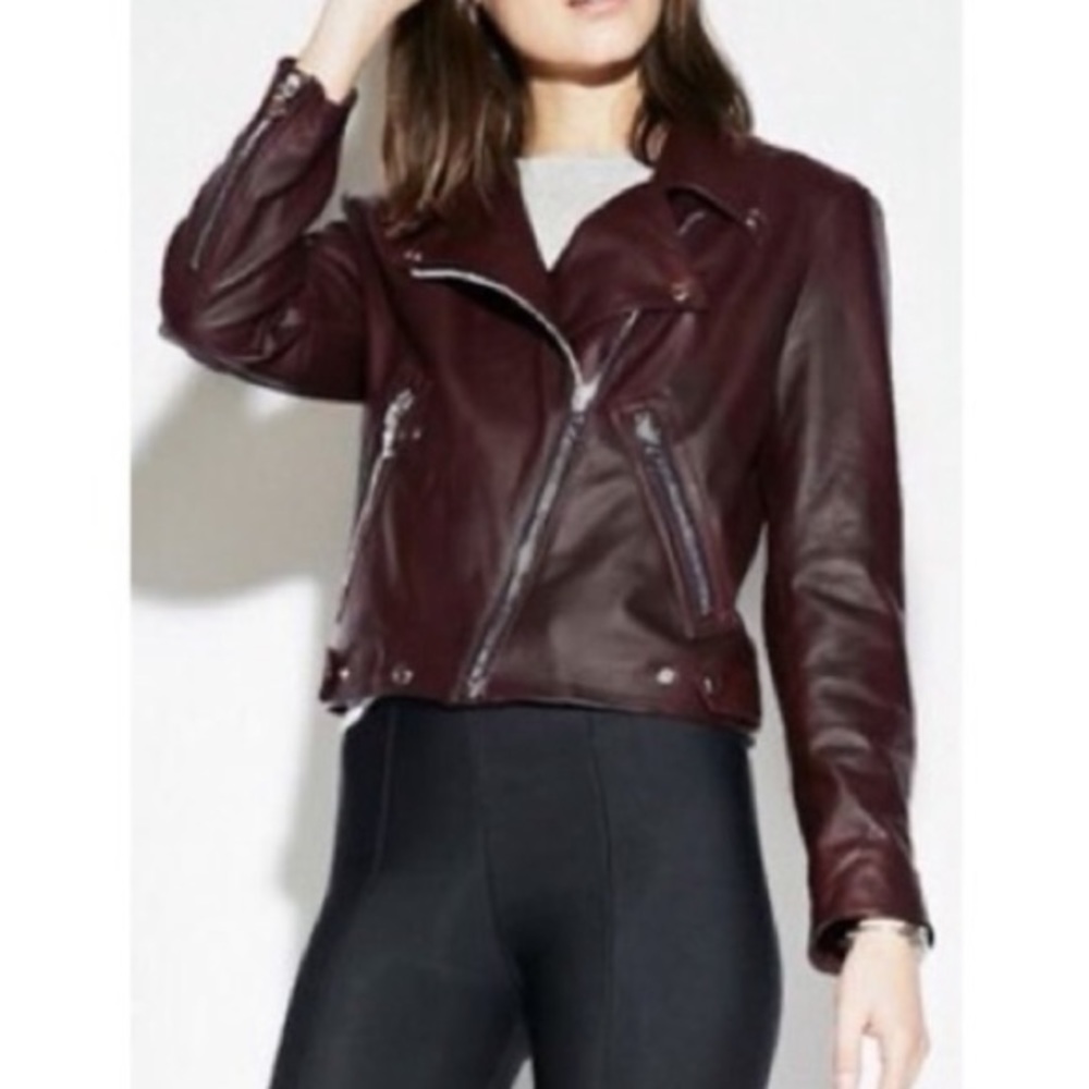 Reformation Burgundy Leather Moto Jacket - Gem